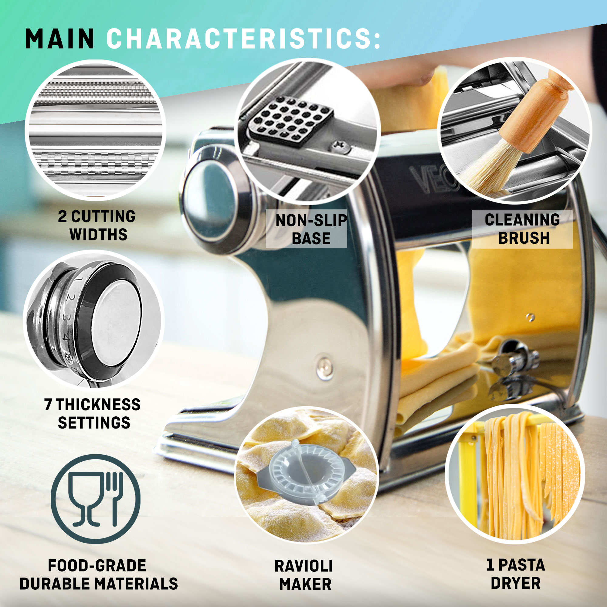 Manual pasta maker with dryer and ravioli maker - VeoHome UK